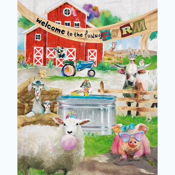45 3 Wishes Fabric Welcome To The Funny Farm Barn Scene Panel ...