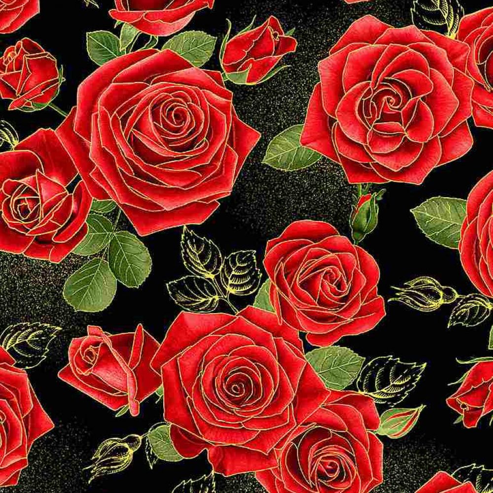 45 Timeless Treasures Gilded Red Metallic Roses | Marshall Dry Goods ...