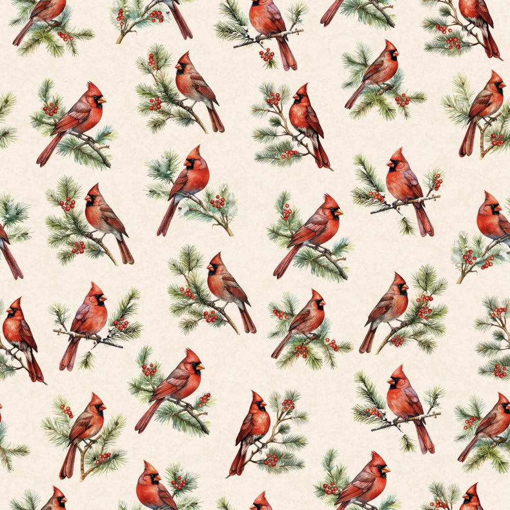 45 Christmas Cardinals Cream Digital | Marshall Dry Goods Company