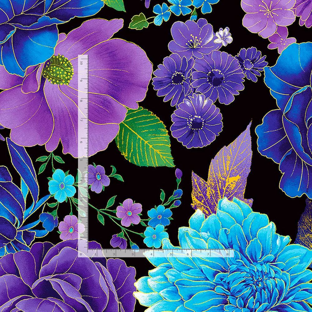 45 Timeless Treasures Utopia Blue Metallic Florals | Marshall Dry Goods ...